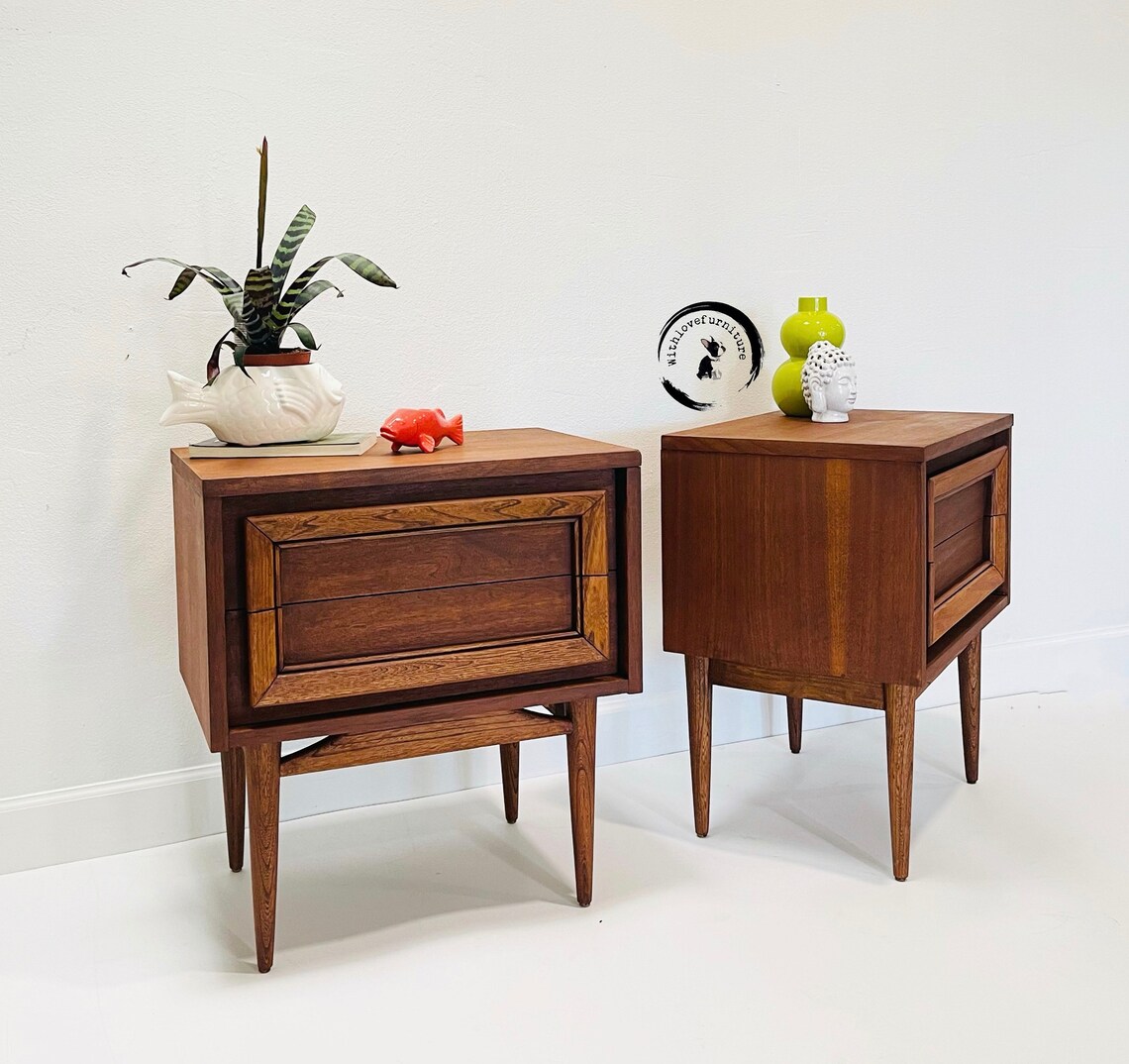 Basic Witz Mid Century 2-drawer Nightstands /side Tables/ Mid - Etsy