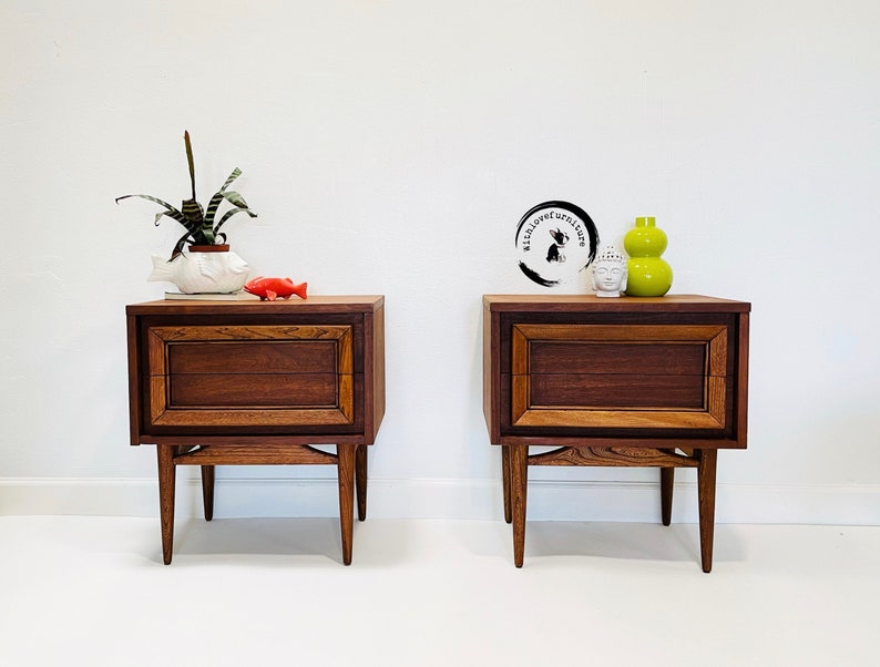 Basic Witz Walnut Nightstands: Mid-century Modern 2-drawer Side Tables ...