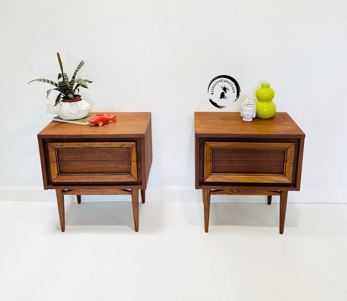 Basic Witz Mid Century 2-drawer Nightstands /side Tables/ Mid - Etsy