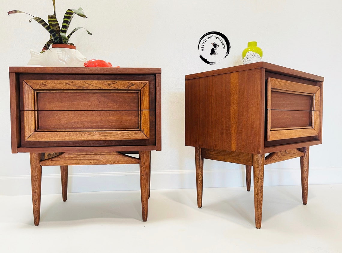 Basic Witz Mid Century 2-drawer Nightstands /side Tables/ Mid - Etsy