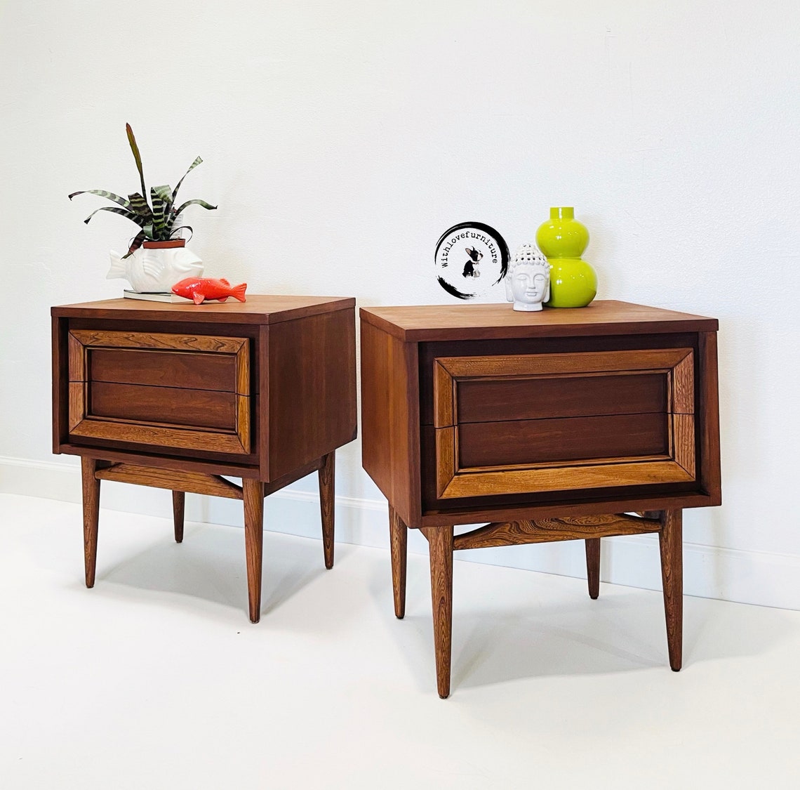 Basic Witz Mid Century 2-drawer Nightstands /side Tables/ Mid - Etsy