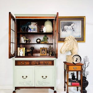 Farmhouse Hutch With Open Shelving. Painted Hutch. Small Hutch ...