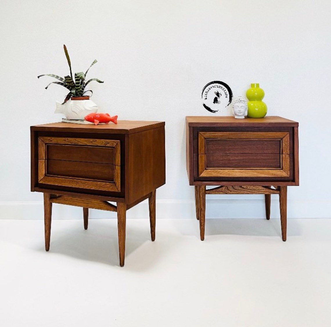 Basic Witz Mid Century 2-drawer Nightstands /side Tables/ Mid - Etsy
