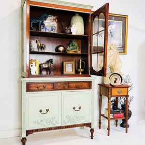 Farmhouse Hutch With Open Shelving. Painted Hutch. Small Hutch ...