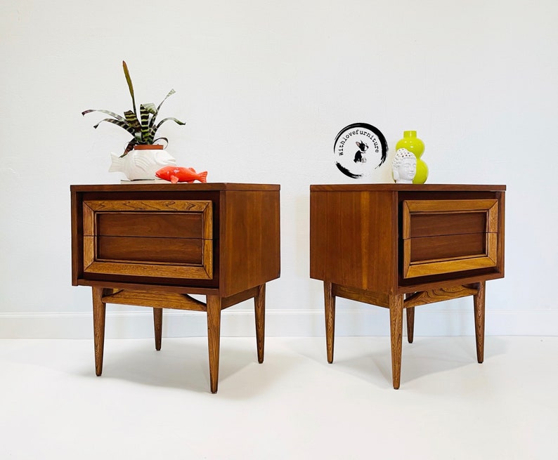 Basic Witz Walnut Nightstands: Mid-century Modern 2-drawer Side Tables ...