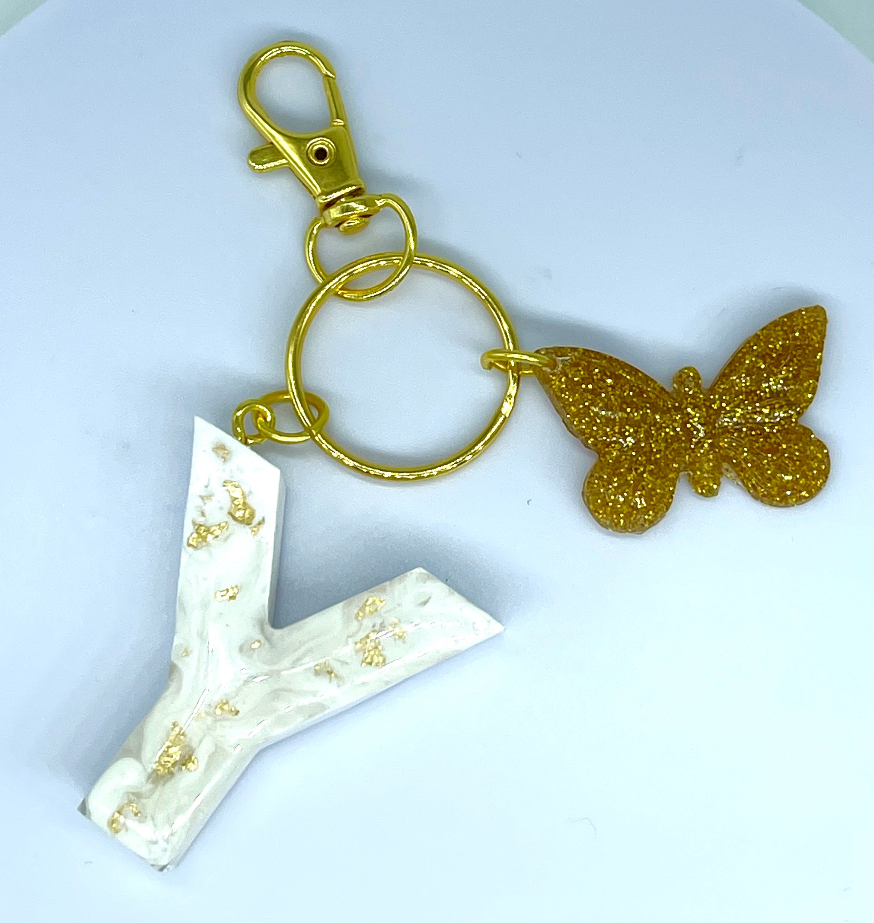 Gold Marble Initial Keychains. - Etsy