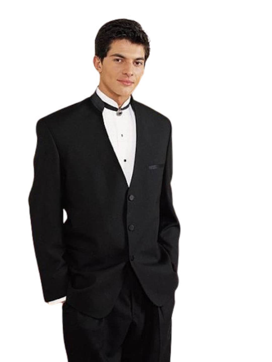 Rare Black Mandarin Chinese Collar Tuxedo Suit Coat Quinceanera TUXXMAN ...