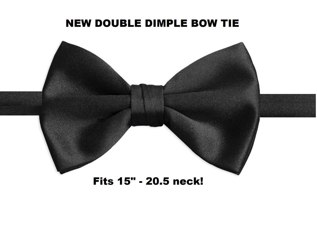 NEW Black Satin Double Dimple Tuxedo Adjustable Pretied Bow Tie 15 ...