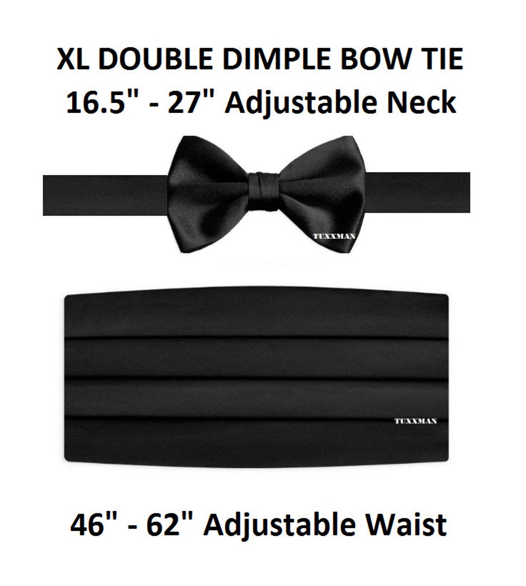 NEW Big and Tall Black Satin Tuxedo Cummerbund Pretied Double Dimple ...