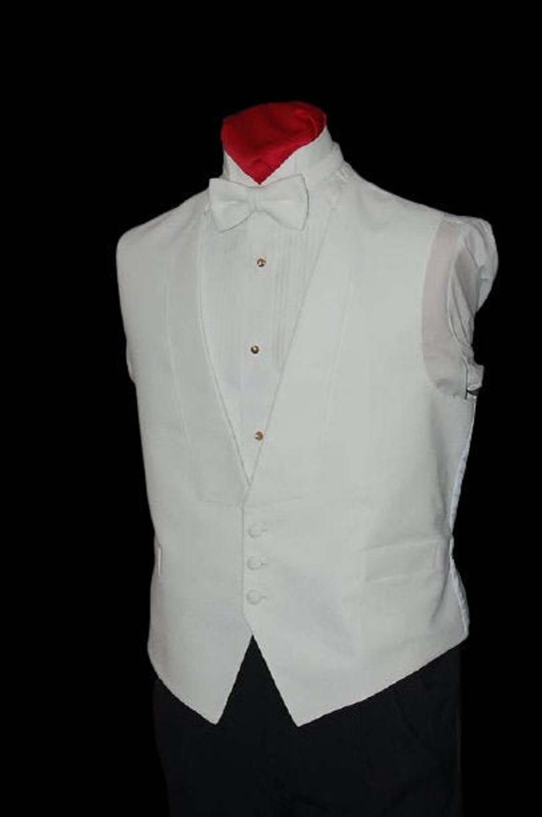 100% COTTON White Pique Full Back Tuxedo Vest and Matching Self Tie Bow ...