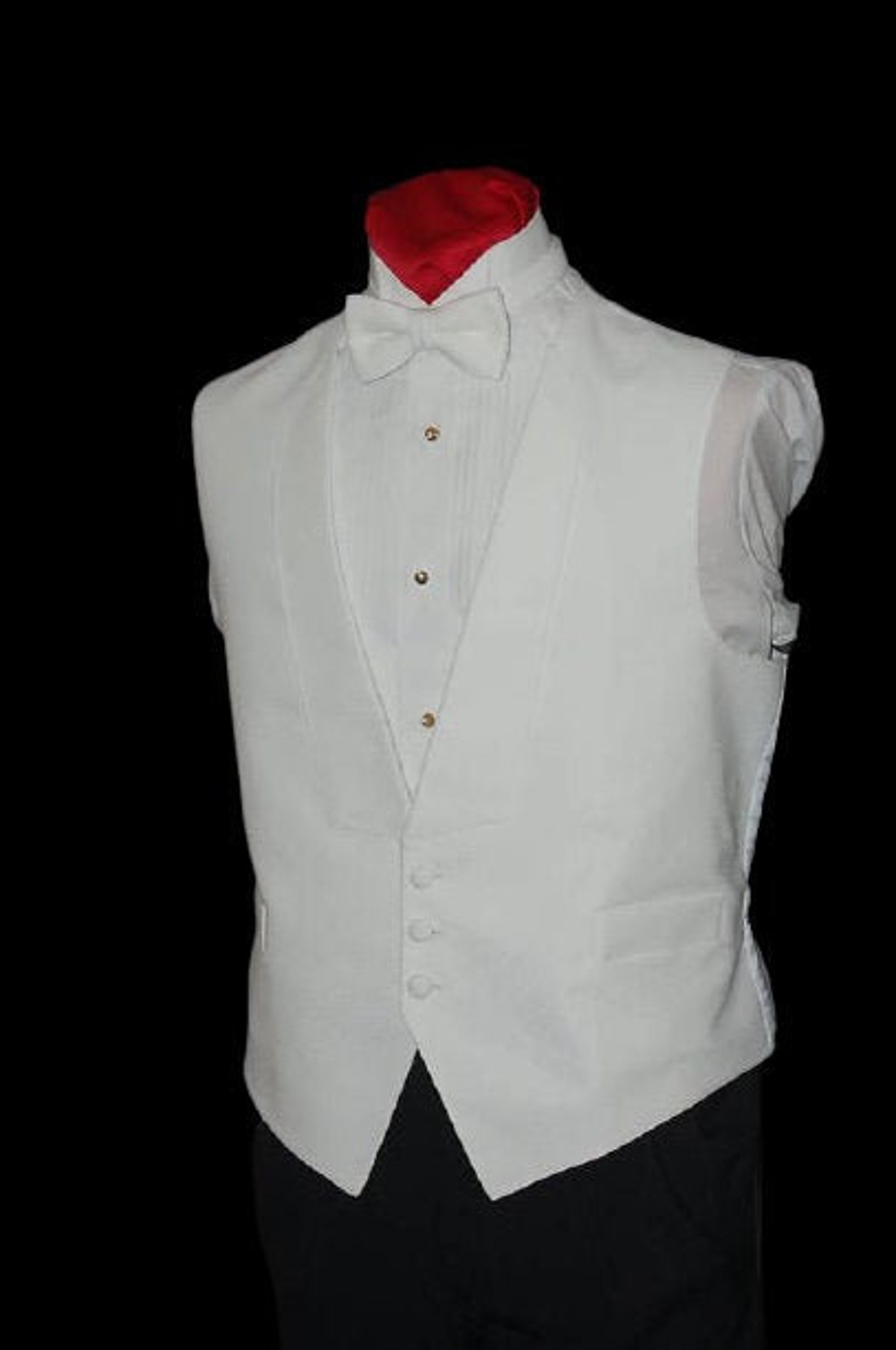 100% COTTON White Pique Full Back Tuxedo Vest and Matching Self Tie Bow ...
