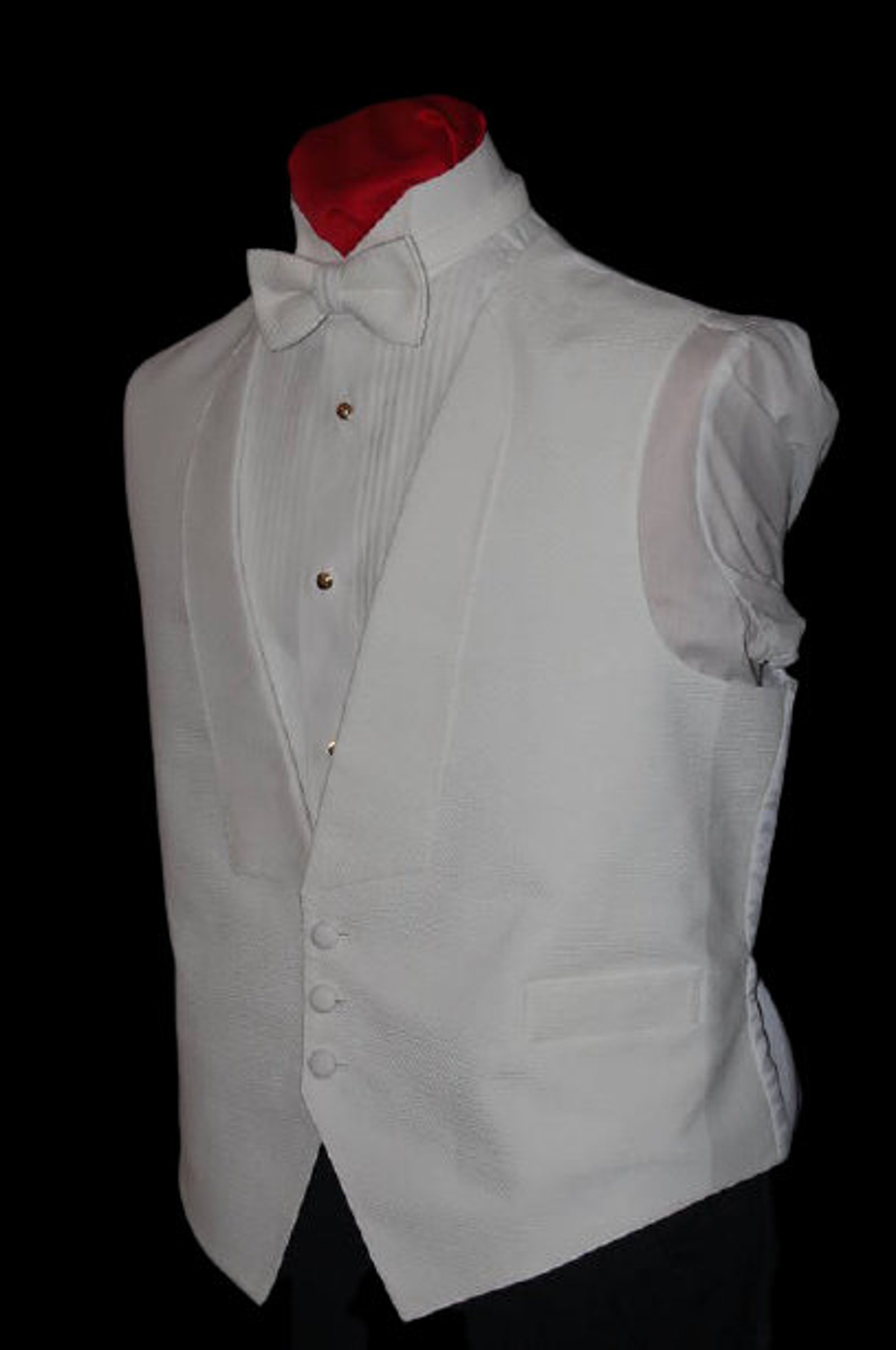 100% COTTON White Pique Full Back Tuxedo Vest and Matching Self Tie Bow ...