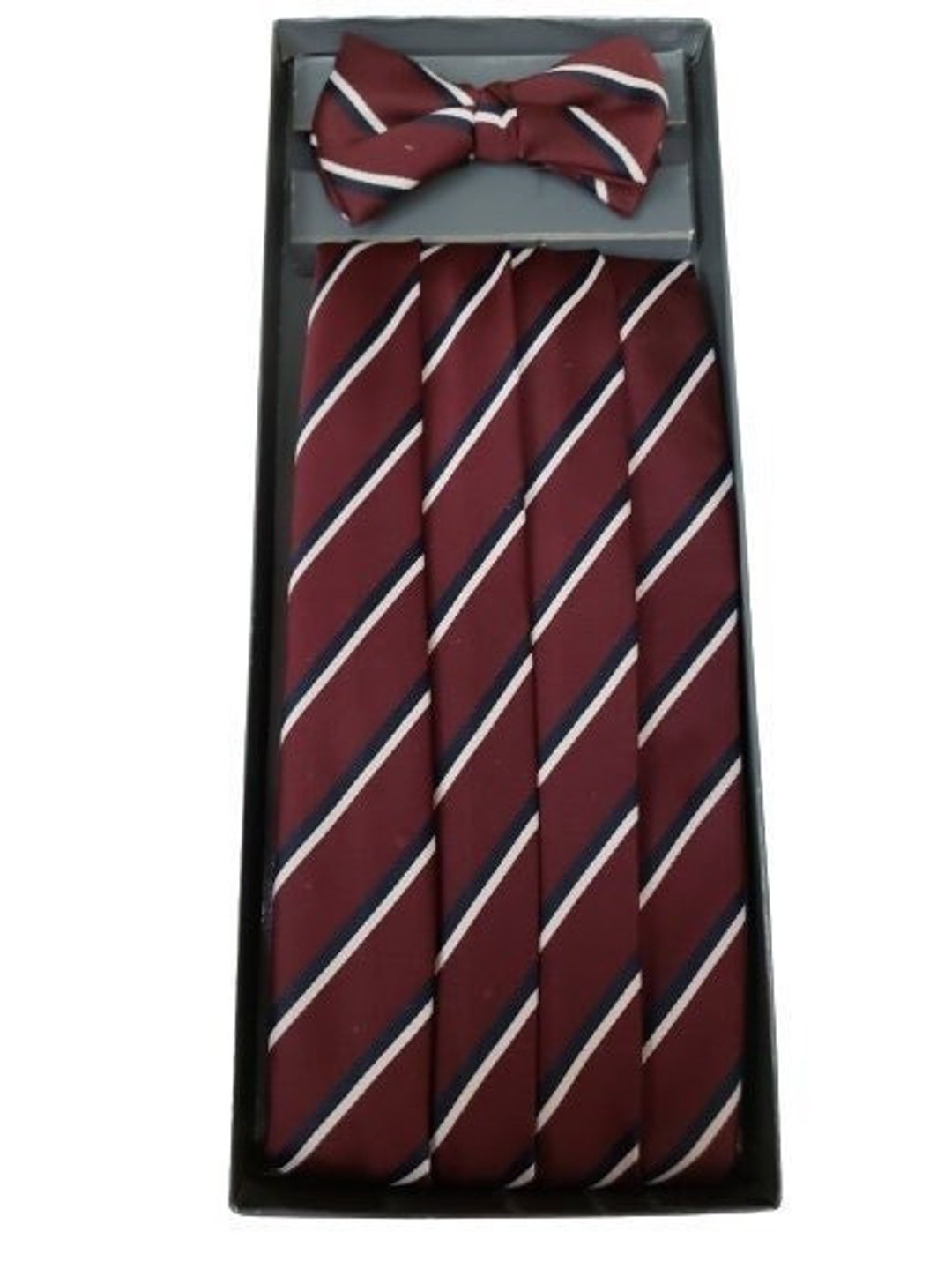 New Burgundy Striped Cummerbund and Matching Bow Tie - Etsy
