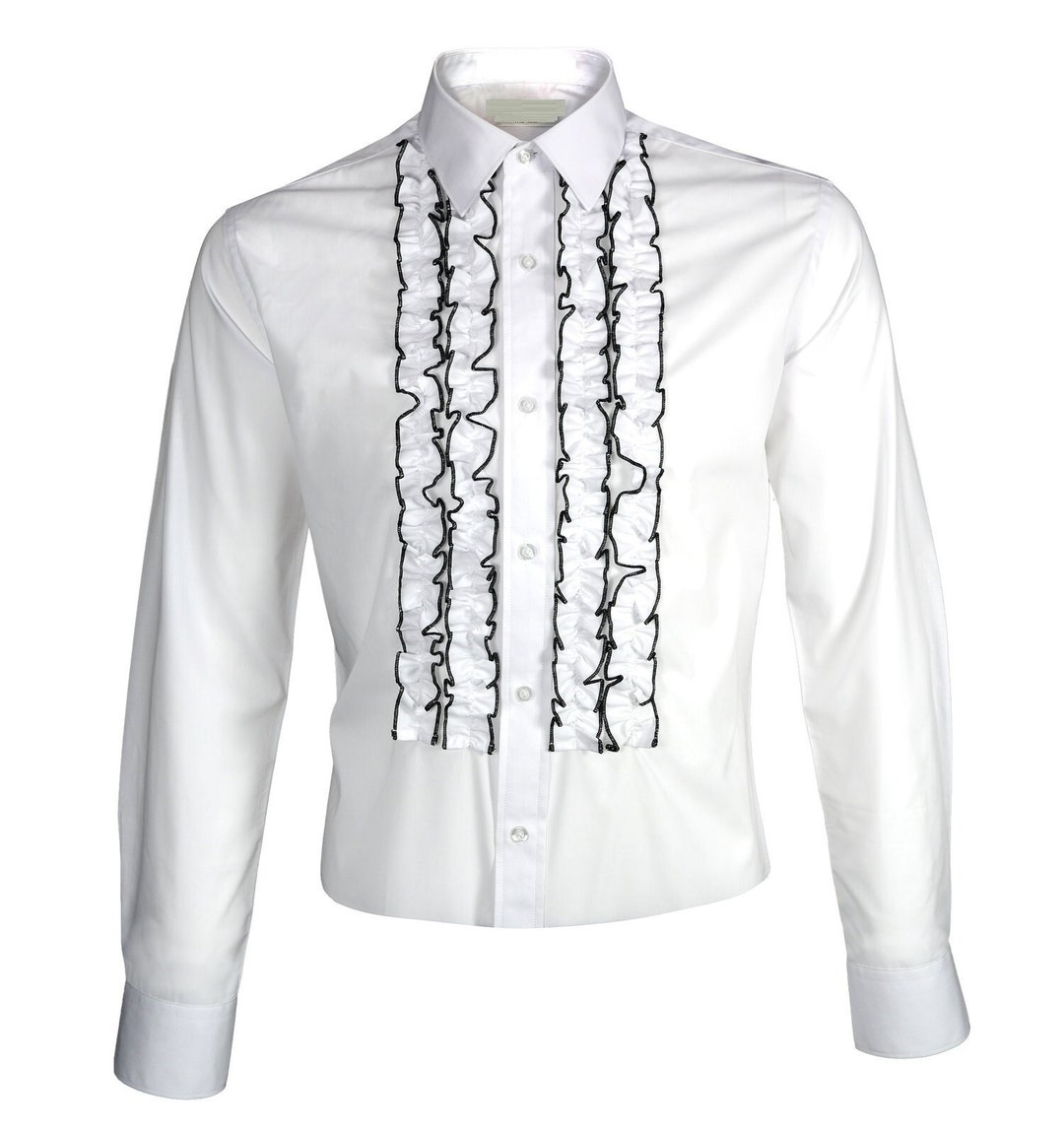 New Men's Vintage White Black Ruffle Tuxedo Shirt All Sizes - Etsy