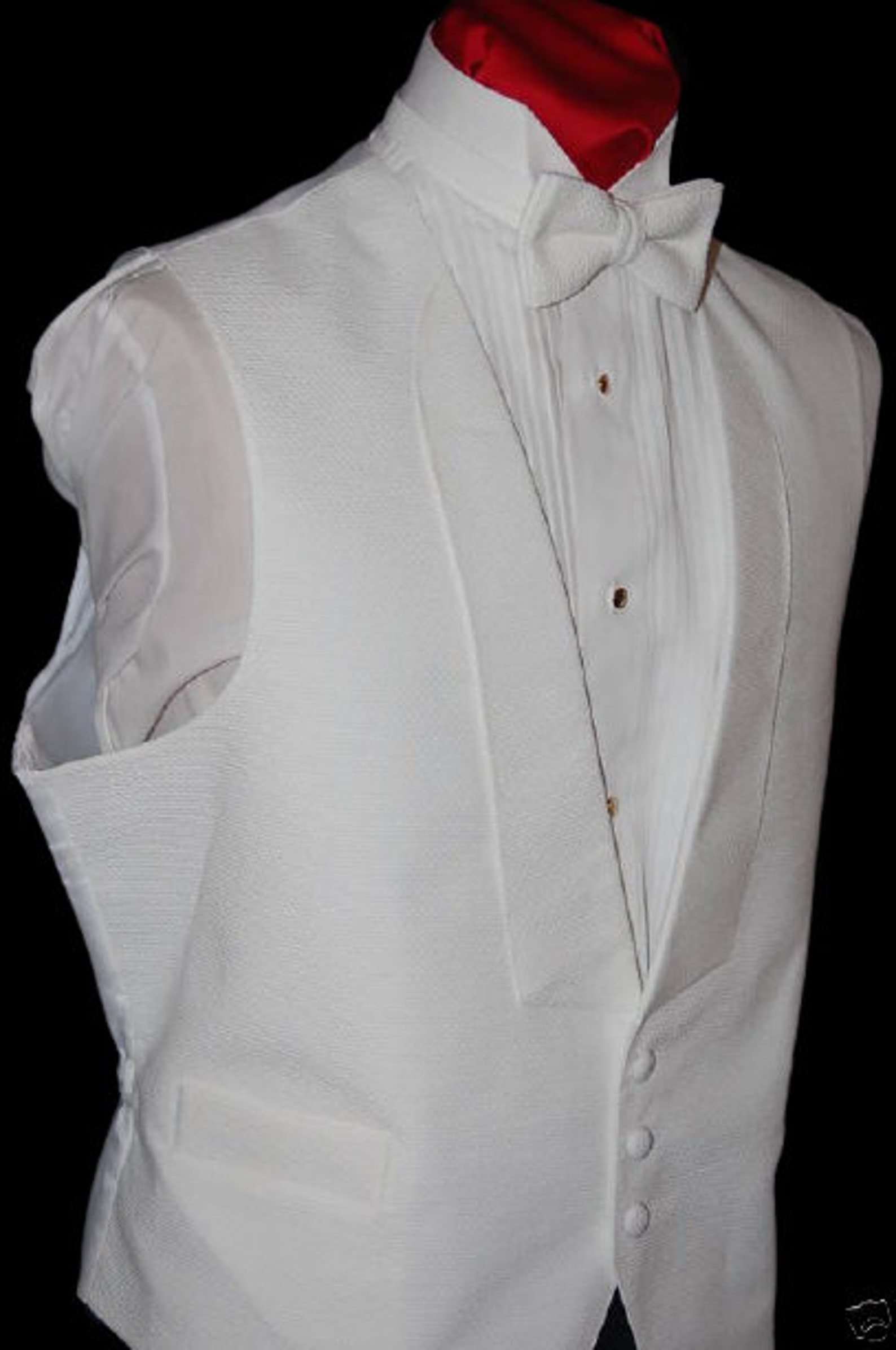 100% COTTON White Pique Full Back Tuxedo Vest and Matching Self Tie Bow ...