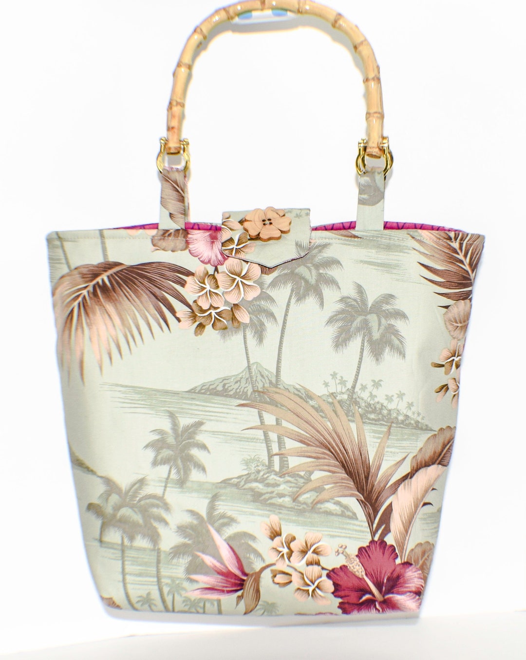 Tropical Handbag With Bamboo Handles - Etsy