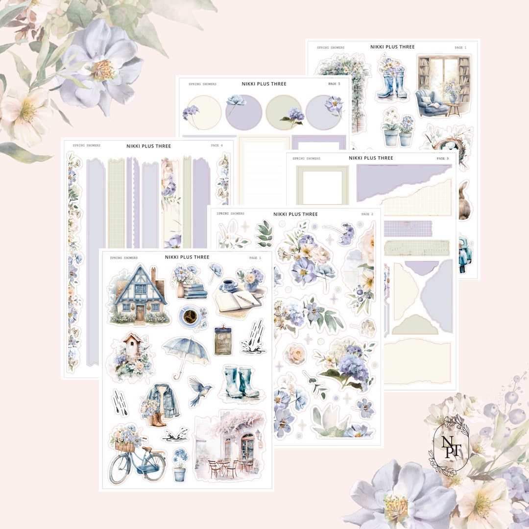 Spring Showers - Journal Sticker Kit - Journal or Planner - Etsy