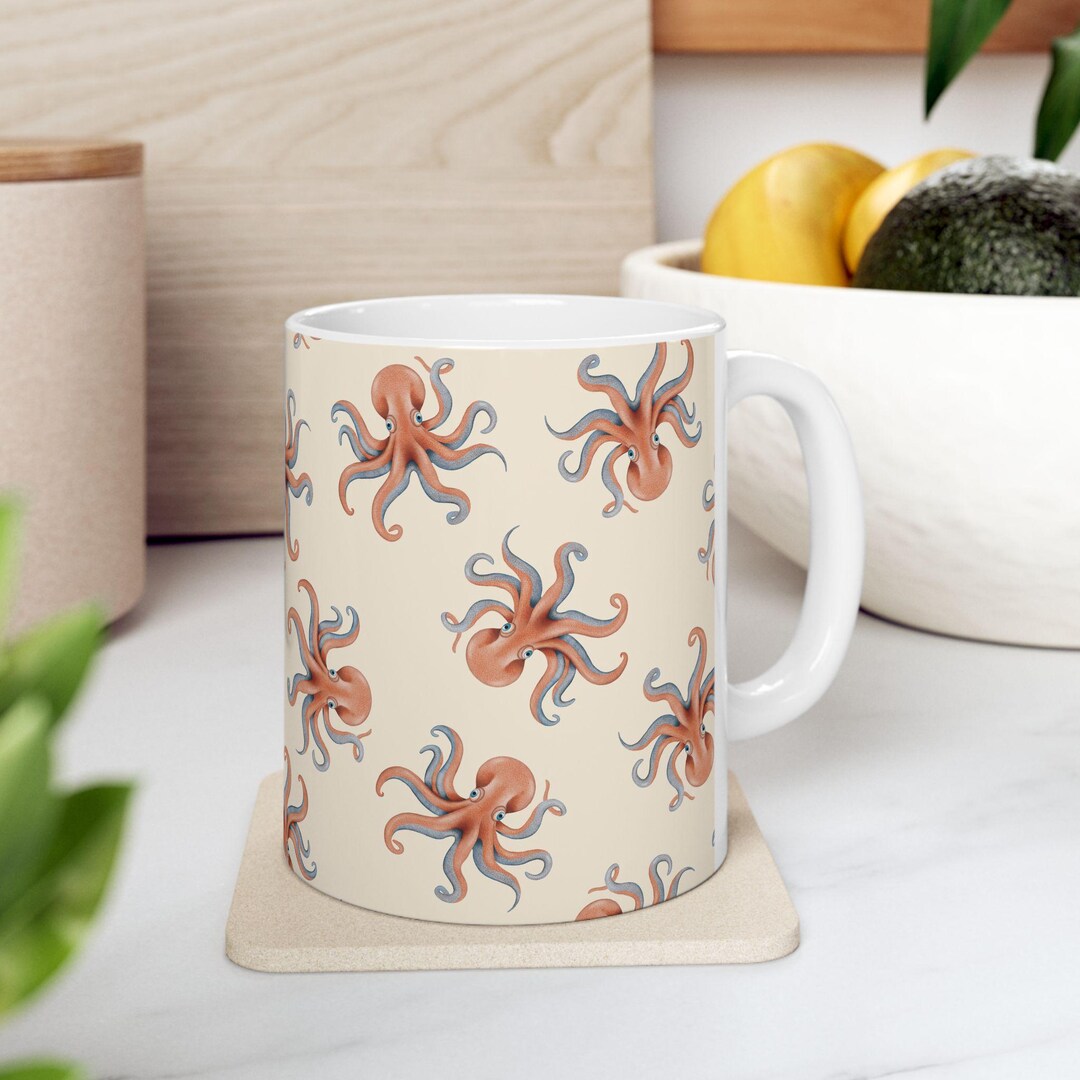 Octopus Ceramic Mug, Vintage Sea Creature Coffee Cup, Nautical Tea Mug ...