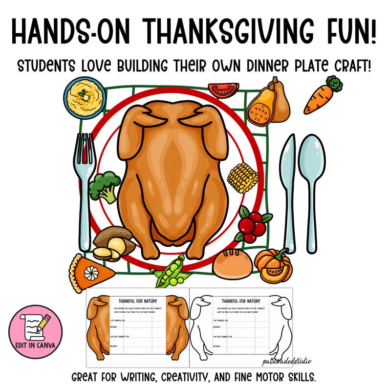 Thanksgiving Dinner Plate Craft, Writing Activity (digital Download) - Etsy