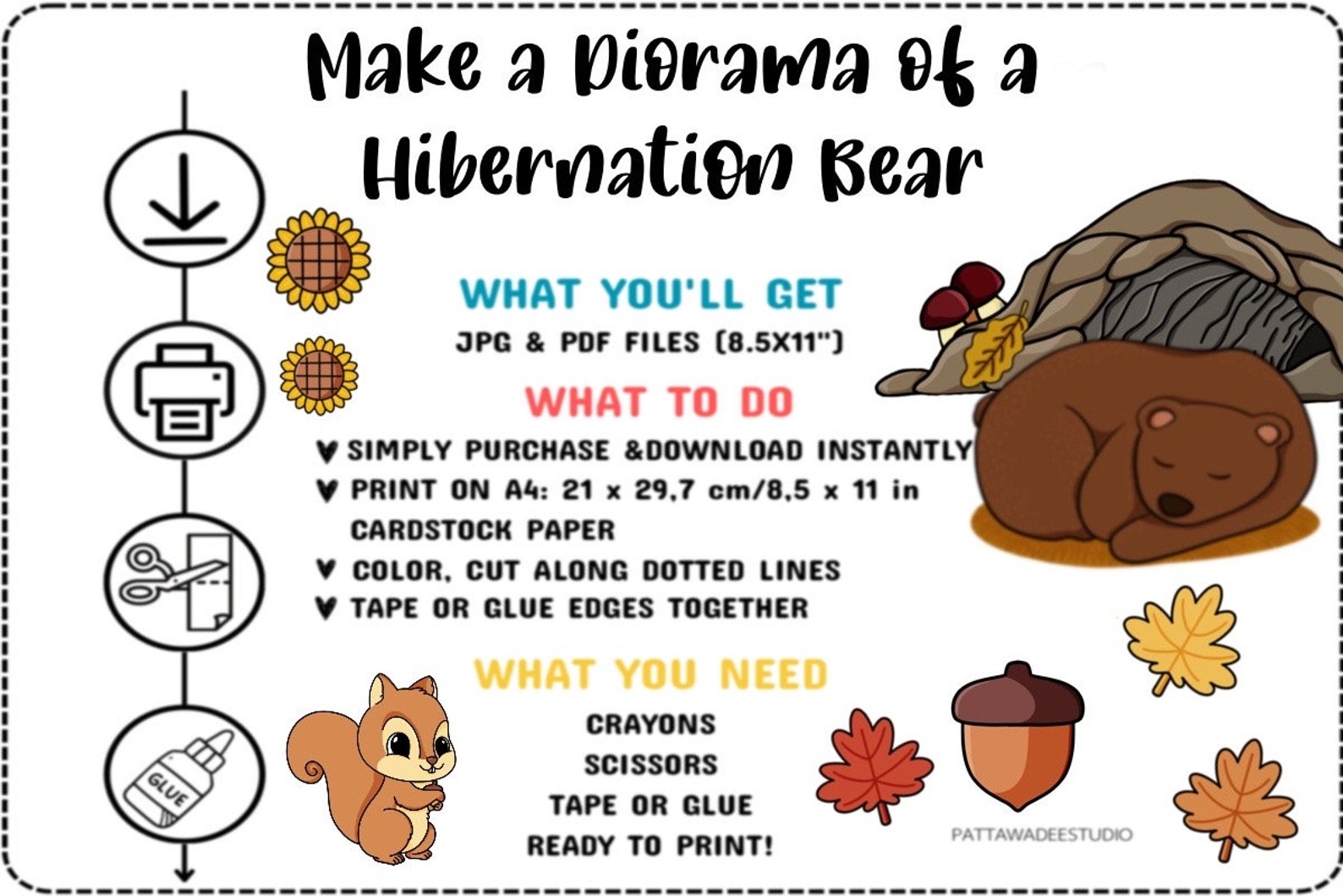 Hibernating Bear Diorama Craft: Kindergarten Science (digital Download ...
