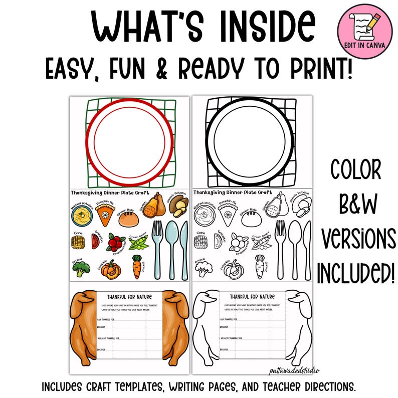 Thanksgiving Dinner Plate Craft, Writing Activity (digital Download) - Etsy