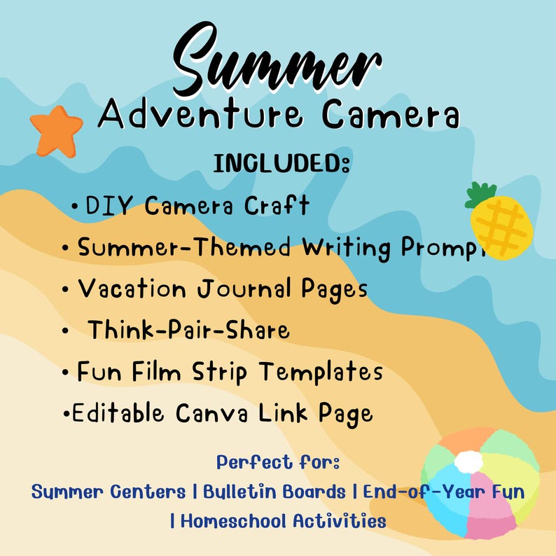 Summer Vacation Craft & Writing Pack | Beach Themed Camera Craft ...