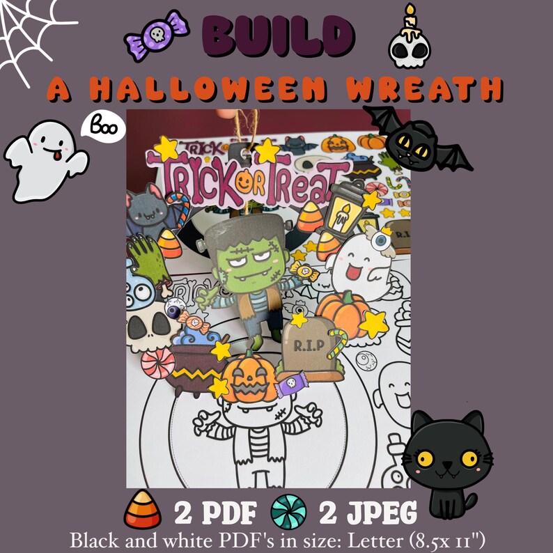 DIY Frankenstein Halloween Wreath Craft for Kids Printable Spooky ...