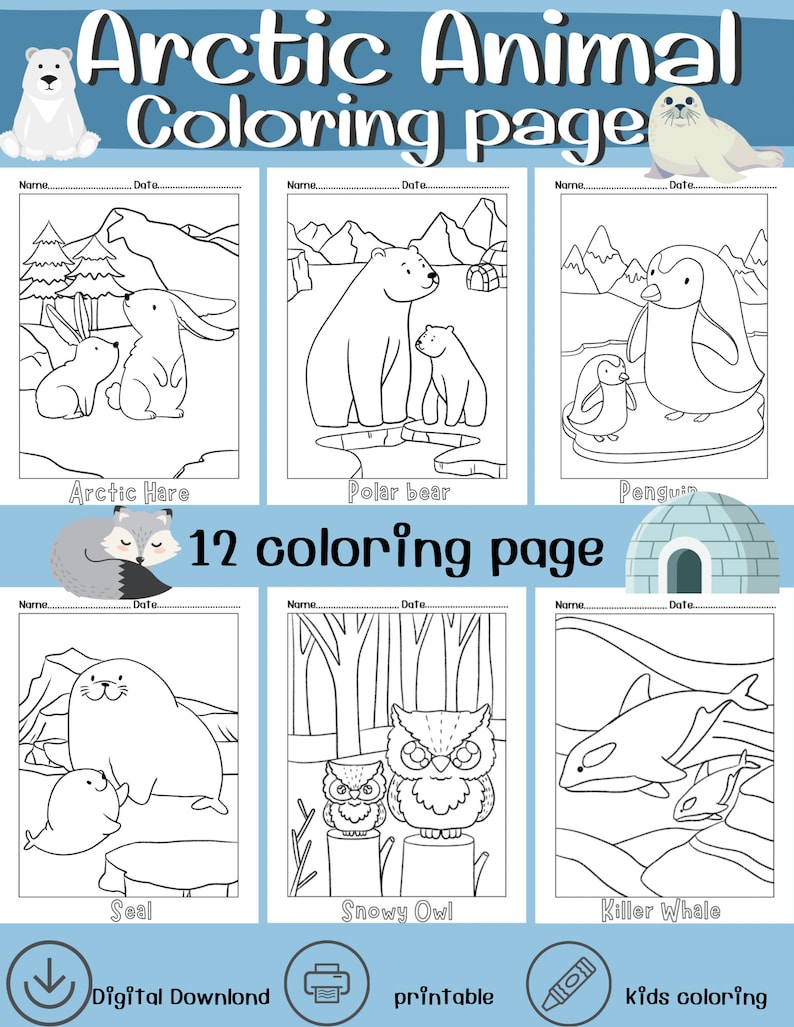 Arctic Animals Coloring Page | Winter Animals - Etsy