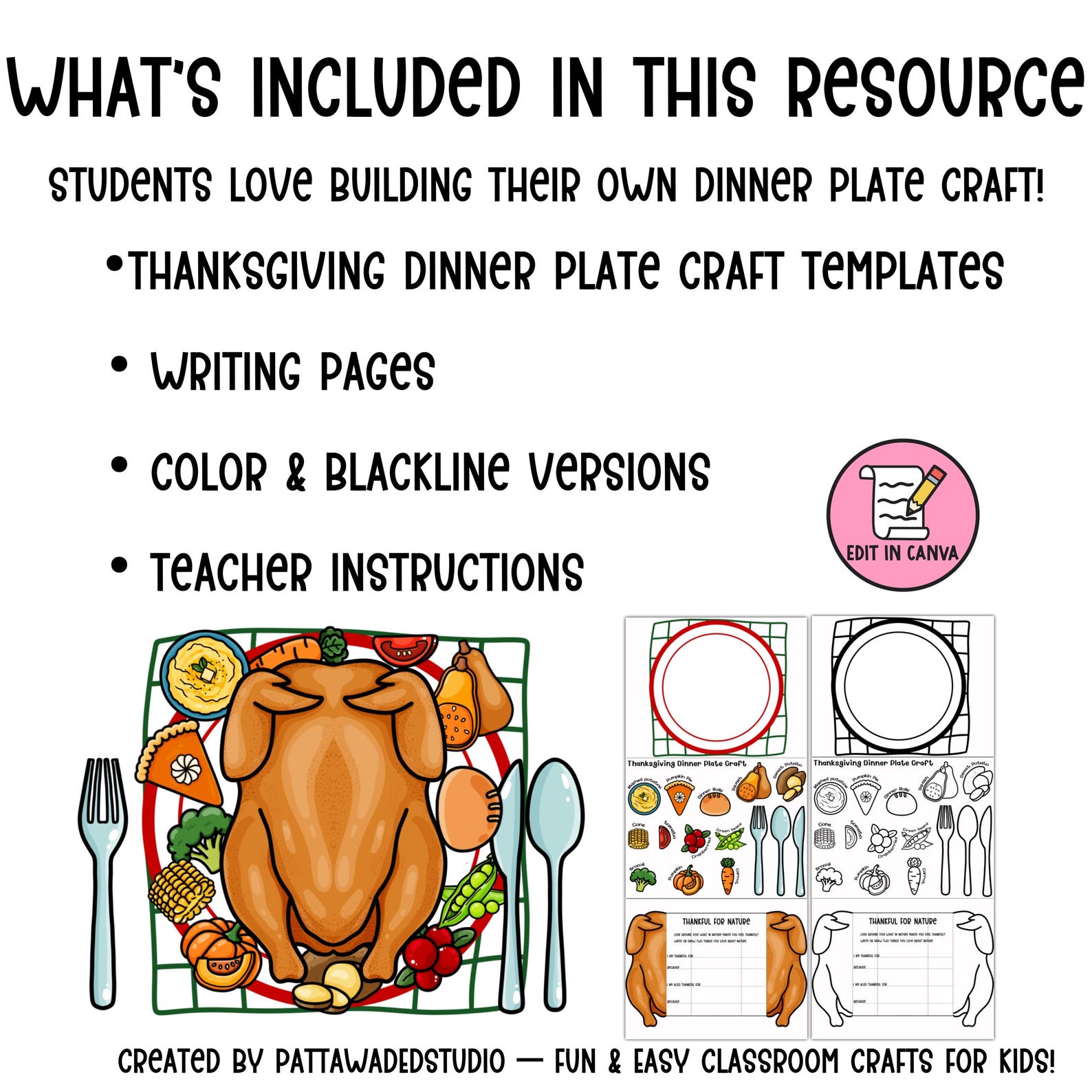 Thanksgiving Dinner Plate Craft, Writing Activity (digital Download) - Etsy