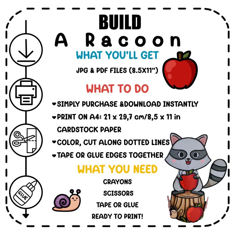 Raccoon Paper Craft Woodland Animals Craft Children's Craft Activity ...