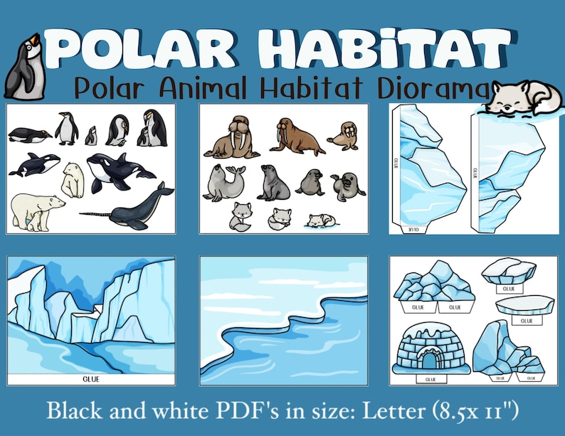 DIY Polar Habitat Arctic Animals Diorama Craft Arctic Scene Printable ...