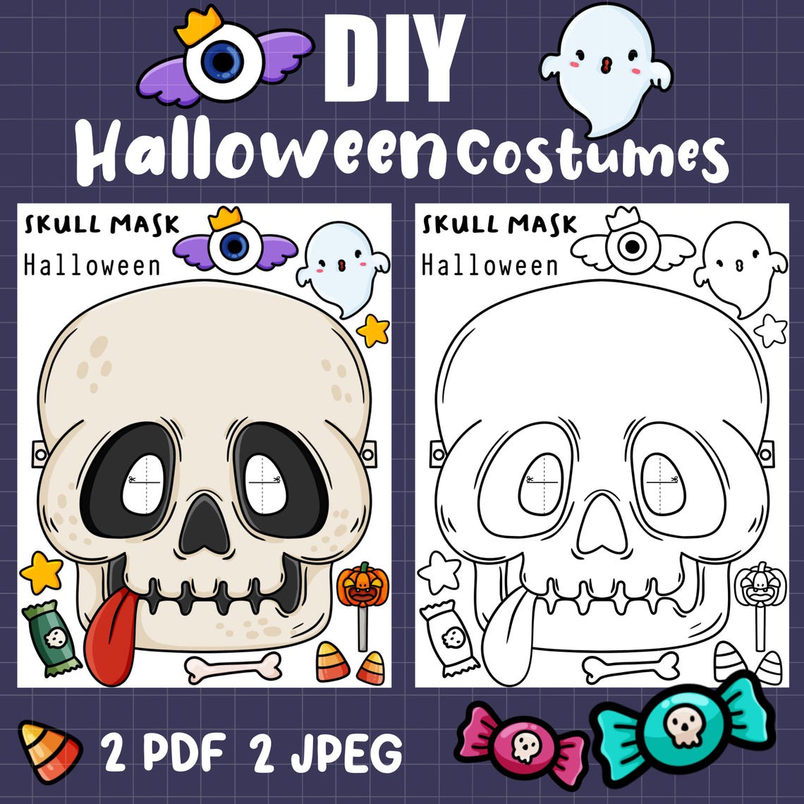 DIY Halloween Mask Printable Skull Mask Kids Halloween Craft Skull Mask ...
