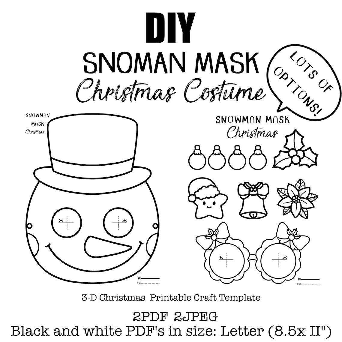 Snowman Mask Printable Christmas Costume Templatechristmas Craft for ...