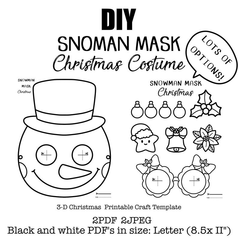 Snowman Mask Printable Christmas Costume Templatechristmas Craft for ...