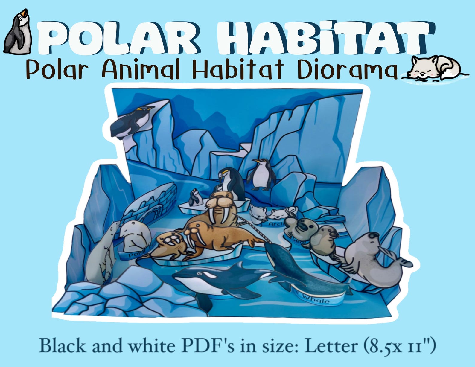 DIY Polar Habitat Arctic Animals Diorama Craft Arctic Scene Printable ...