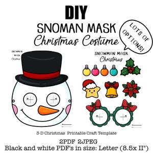 Snowman Mask Printable Christmas Costume Templatechristmas Craft for ...