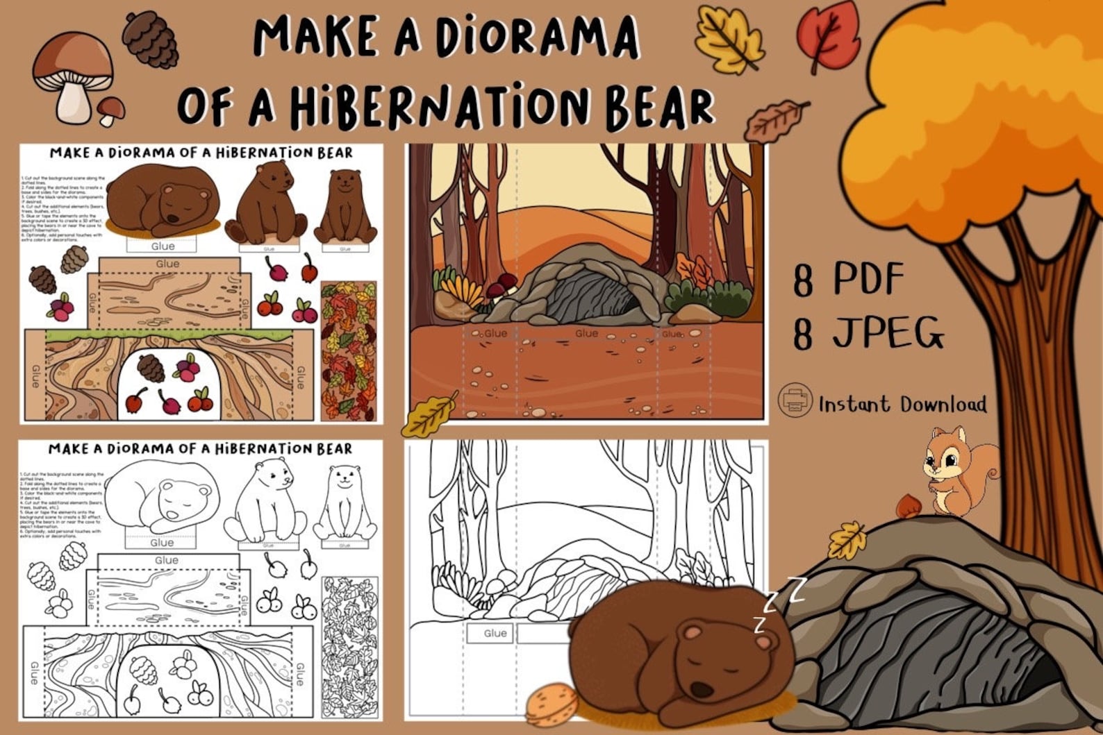 Hibernating Bear Diorama Craft: Kindergarten Science (digital Download ...