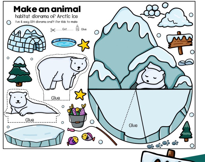 Printable Shoebox Diorama,polar North Pole Animals Bear Penguins ...