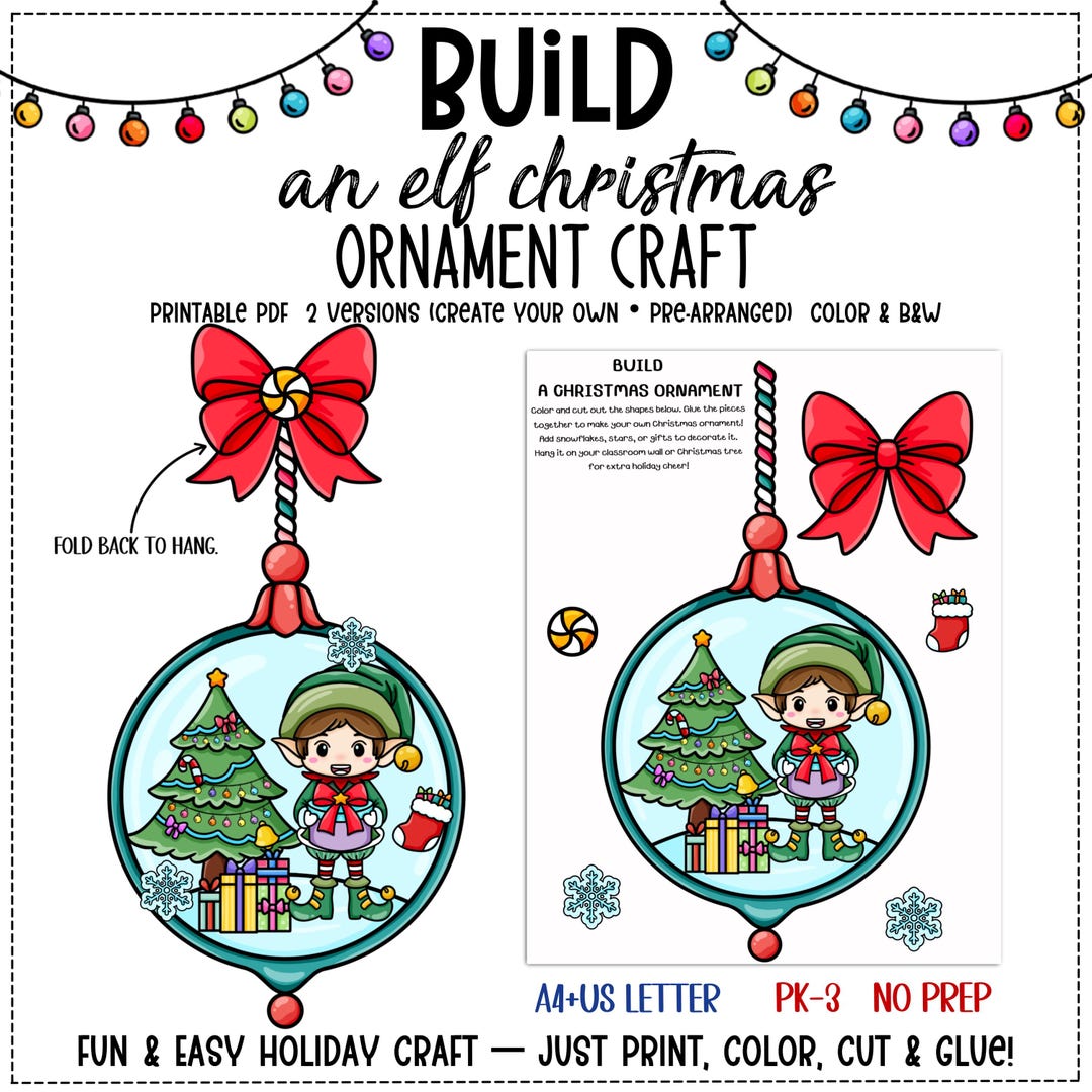 Build an Elf Ornament Craft Printable Christmas Cut and Paste Activity ...