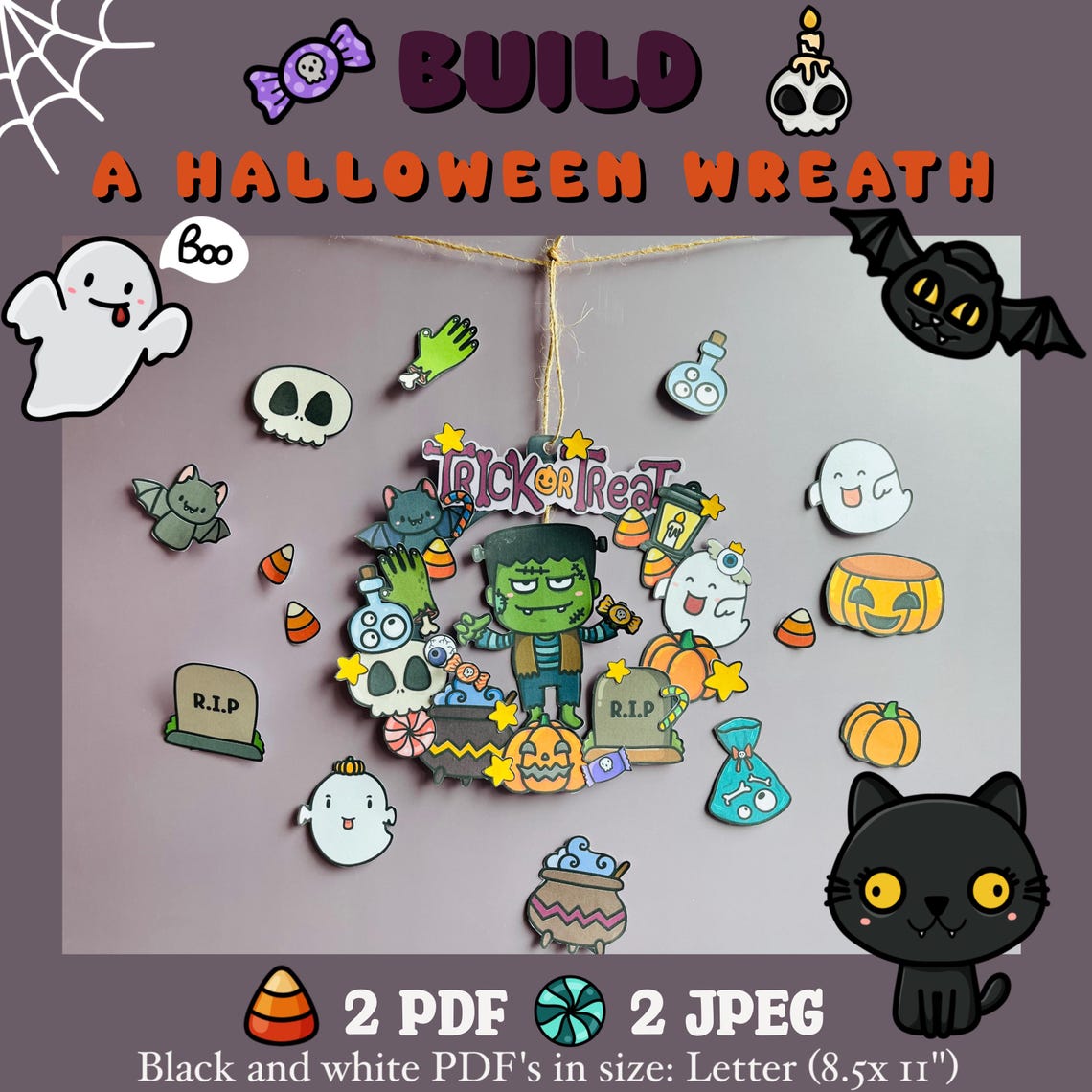 DIY Frankenstein Halloween Wreath Craft for Kids Printable Spooky ...