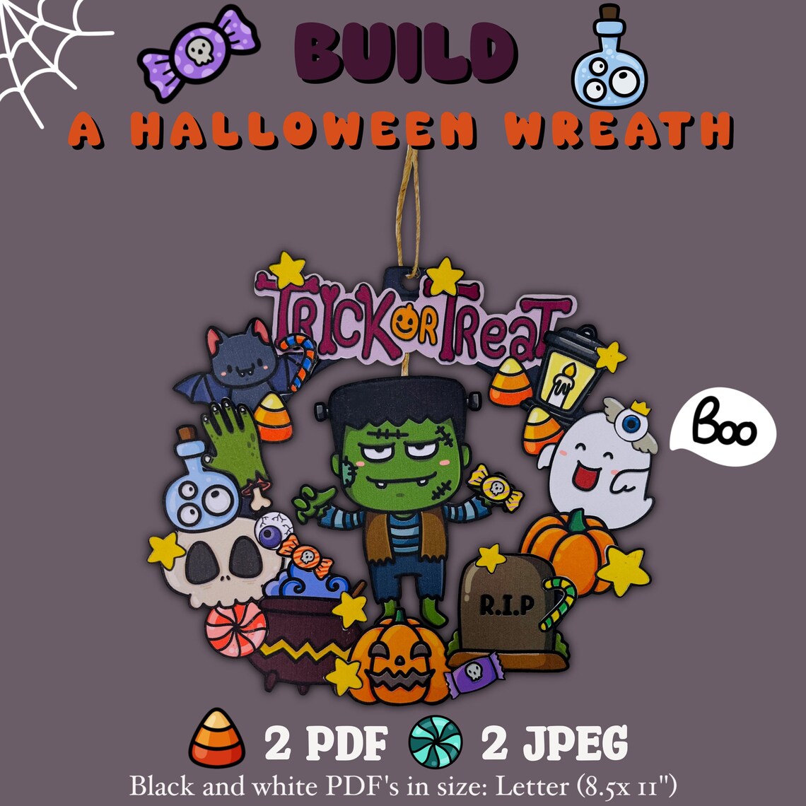 DIY Frankenstein Halloween Wreath Craft for Kids Printable Spooky ...