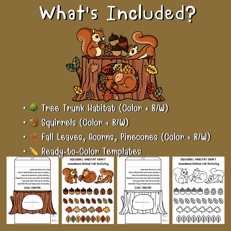 Squirrel Habitat Craft: Cut & Paste Activity - Fall Kids (digital ...
