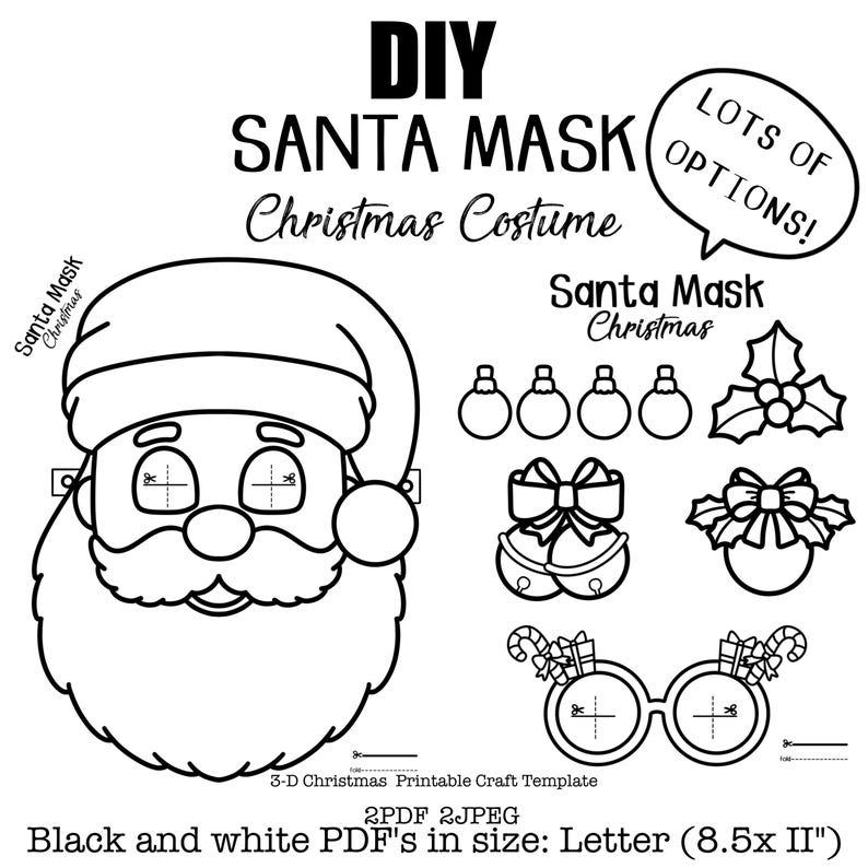 Santa Mask Printable Crafts Christmas Costume Template 3D Mask Template ...