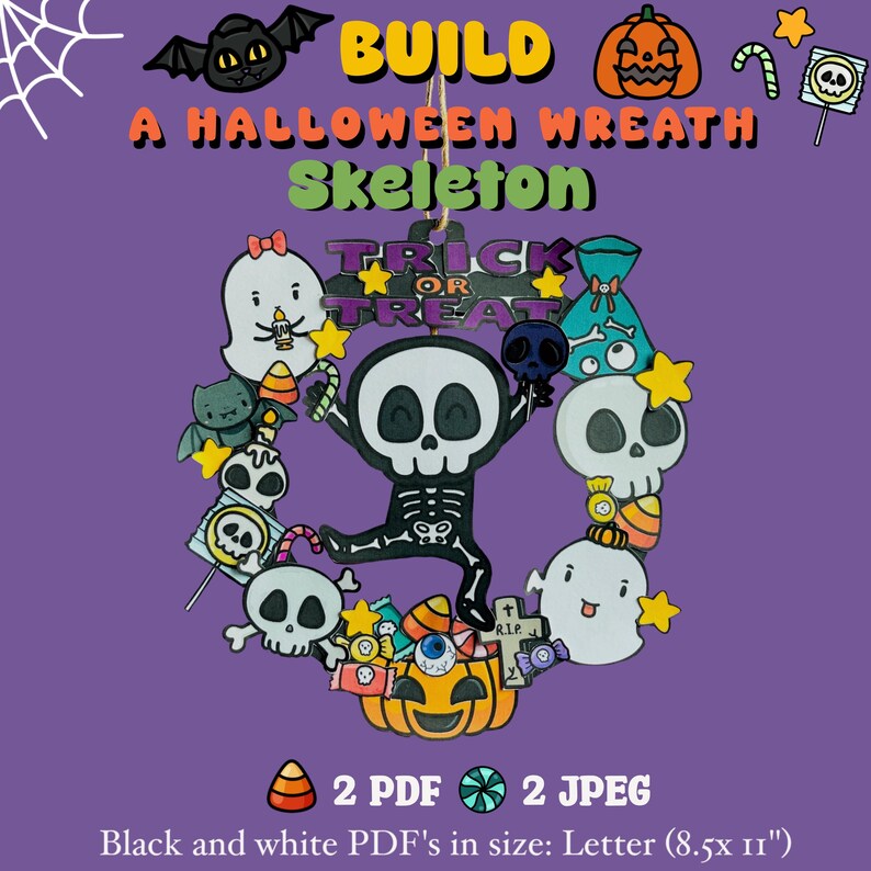 Build Your Own Skeleton Wreath Printable Spooky Decoration Halloween ...