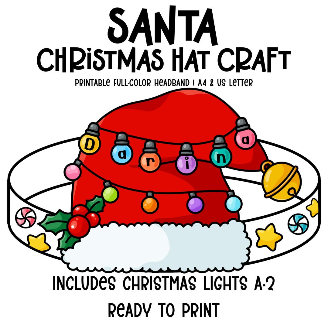 Printable Santa Hat Craft Christmas Headband DIY for Kids Holiday Cut ...
