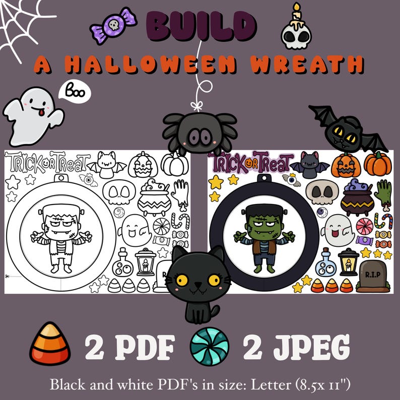 DIY Frankenstein Halloween Wreath Craft for Kids Printable Spooky ...