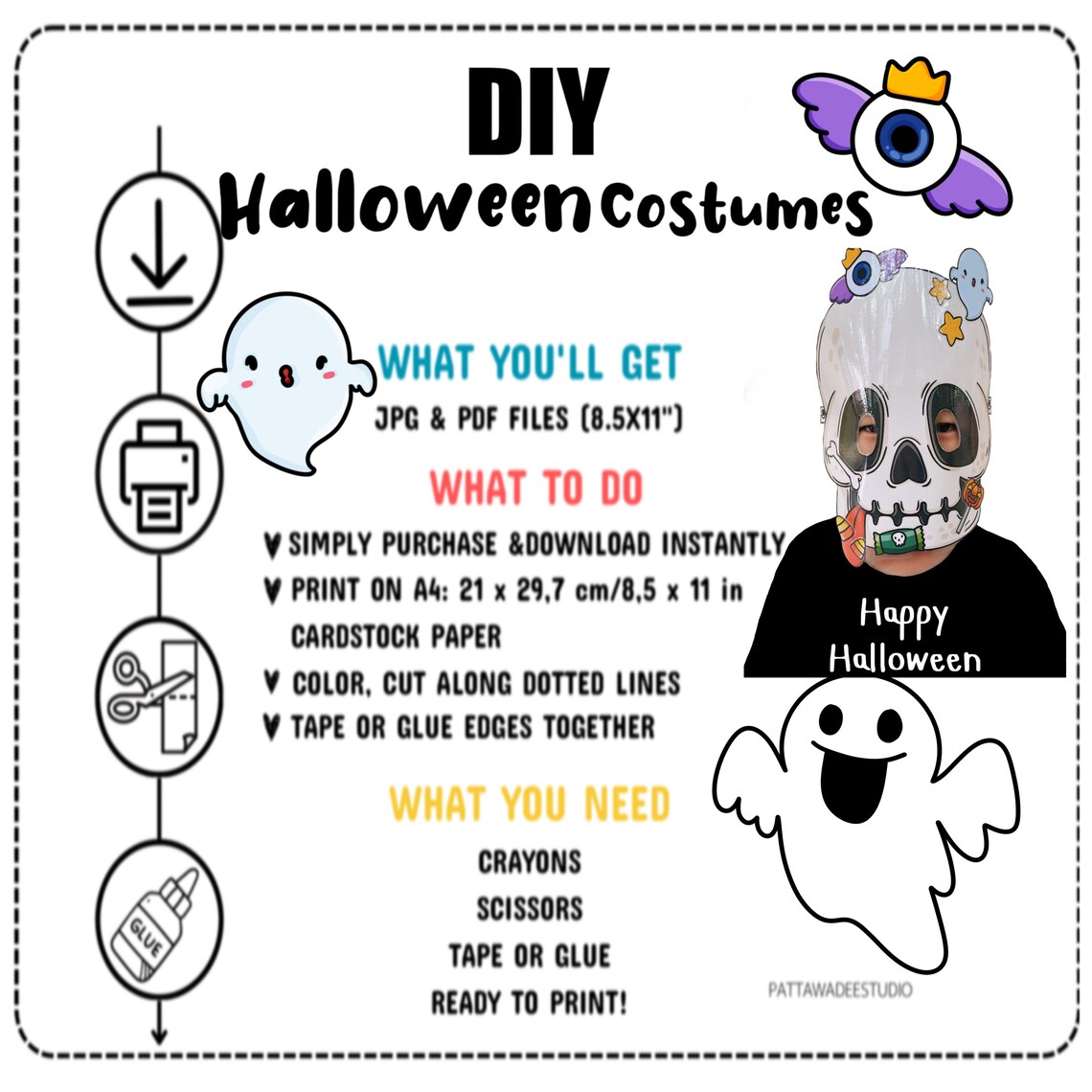 DIY Halloween Mask Printable Skull Mask Kids Halloween Craft Skull Mask ...