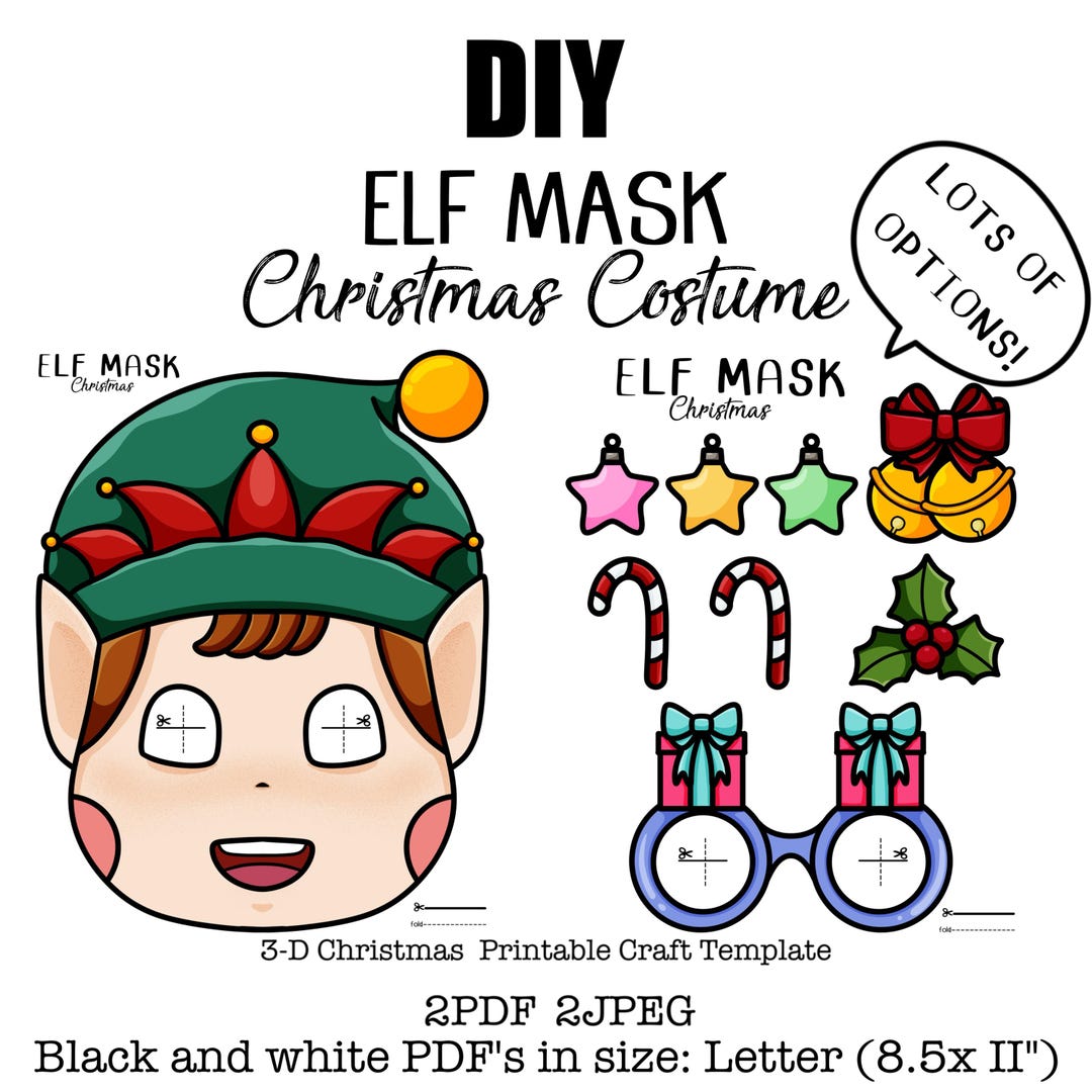 ELF Mask Printable Christmas Costume Template Christmas Craft 3D Mask ...