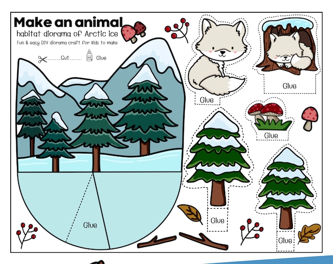 Printable Shoebox Diorama,polar North Pole Animals Bear Penguins ...