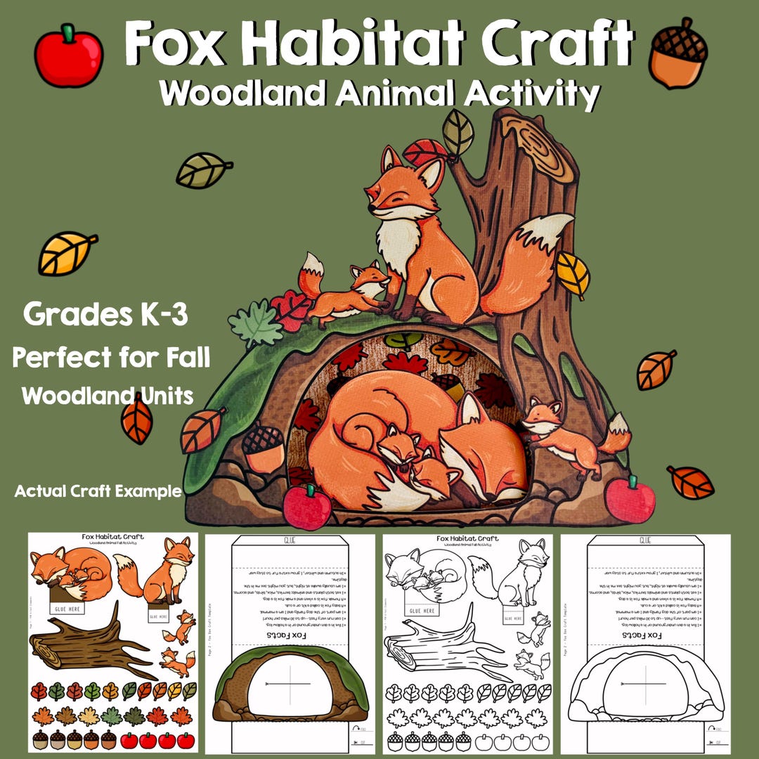 Fox Habitat Craft: Cut & Paste Woodland Animal Scene (digital Download ...